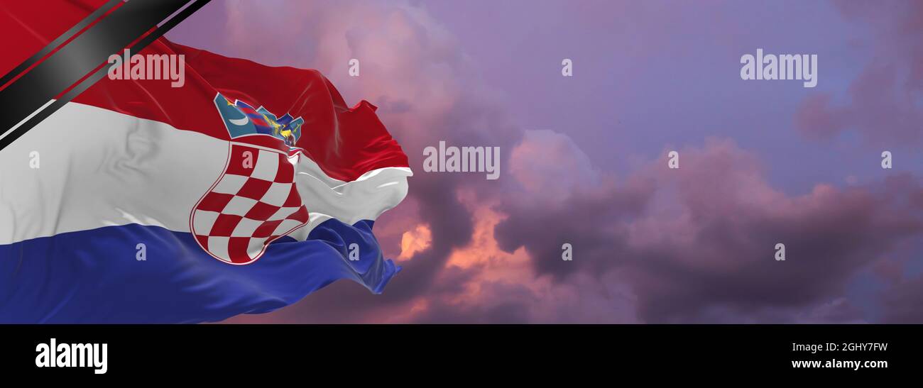 national flag of Croatia with Mourning Ribbon. memory of victims of war ...