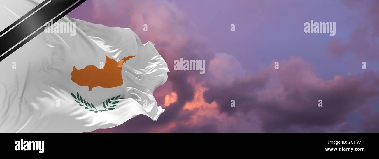 national flag of Cyprus with Mourning Ribbon. memory of victims of war ...