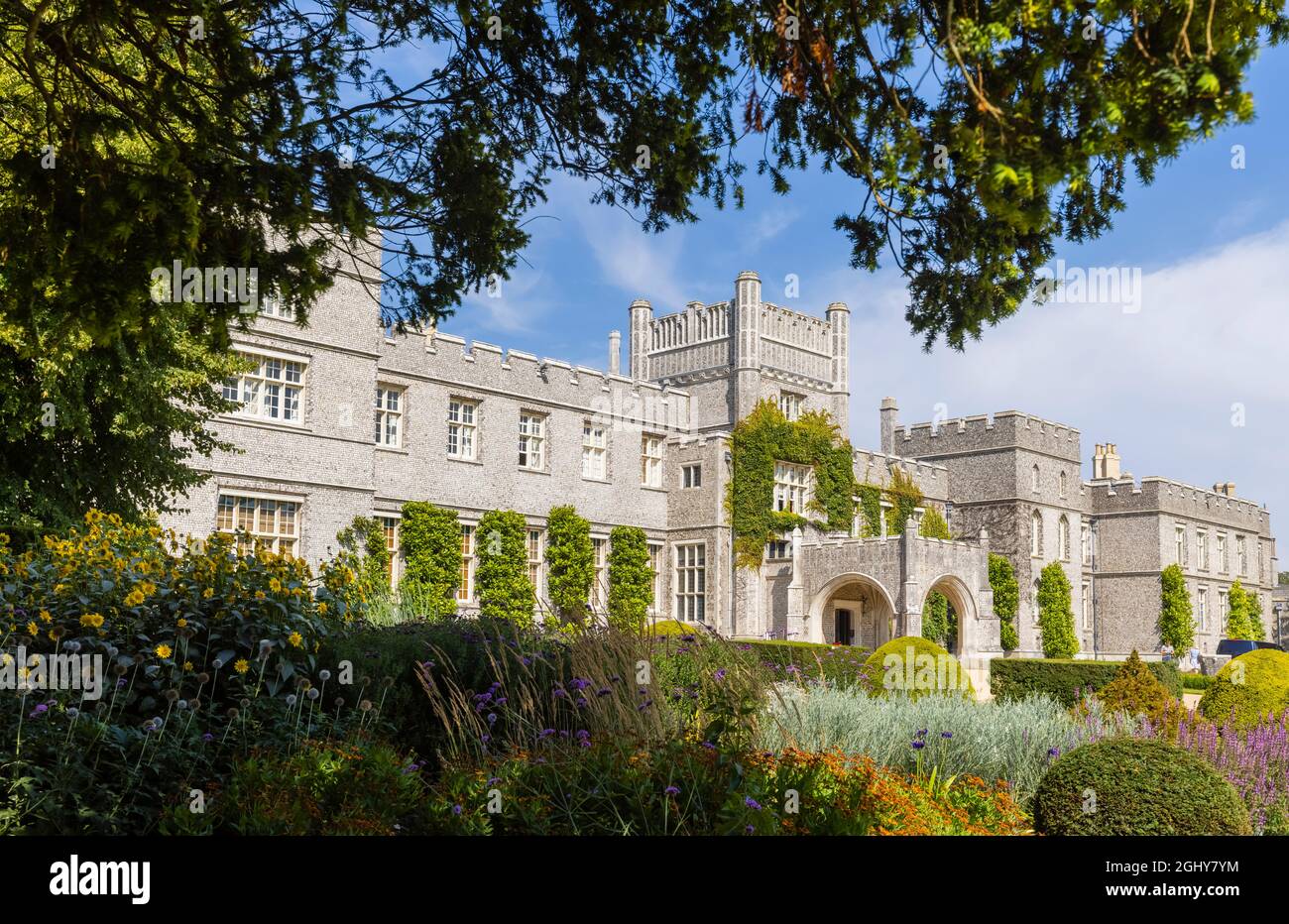 Front view of West Dean College of Arts and Conservation in West Dean estate in West Sussex ...