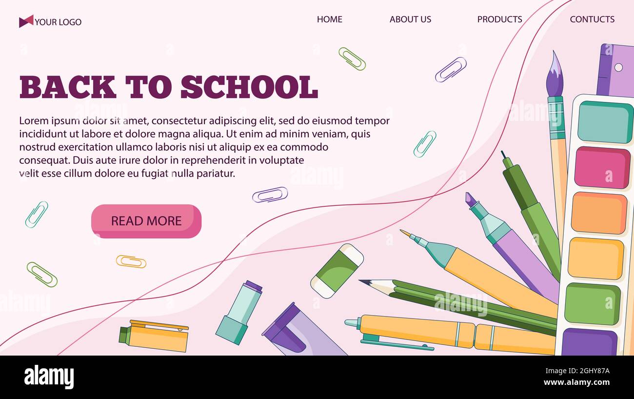 Vector illustration banner template for back to school with pens and ...