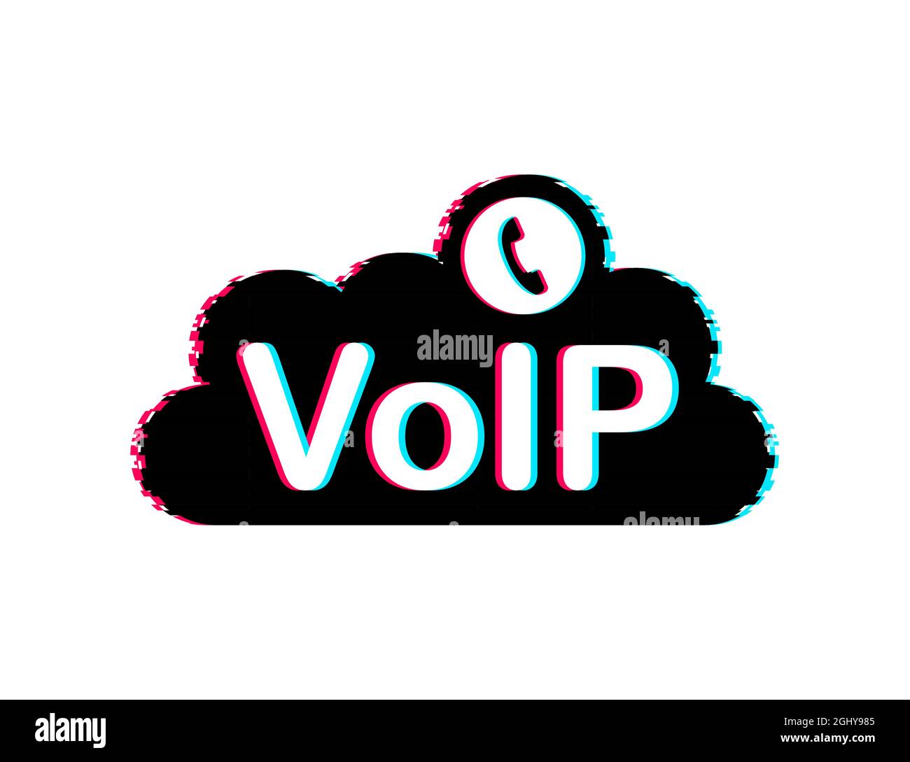 VoIP technology, voice over IP. Glitch icon. Internet calling banner ...