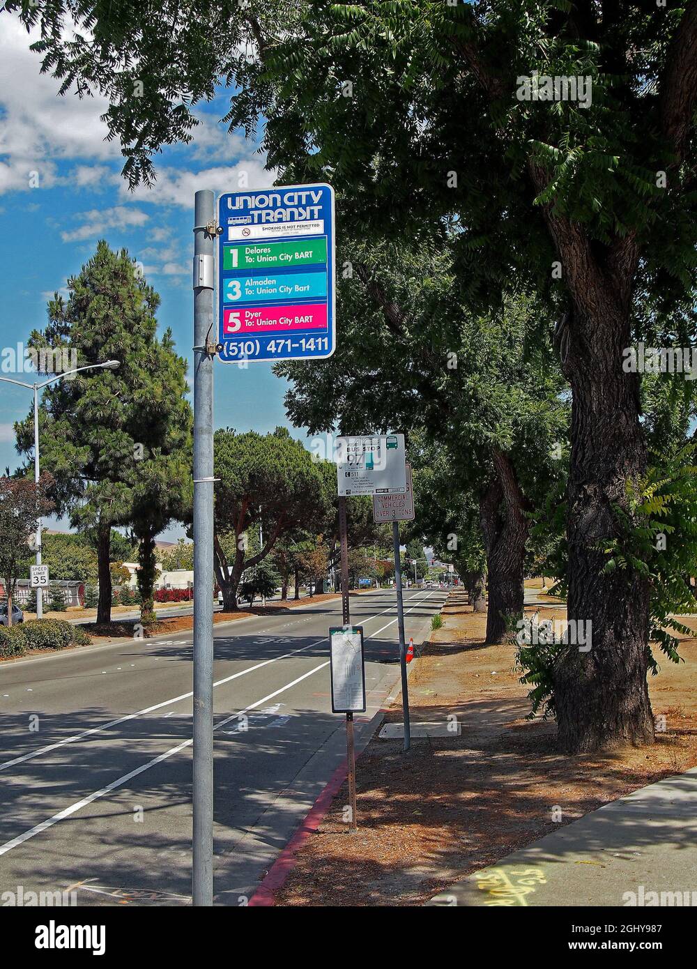Bus Stop signs on Alverado Niles Road in Union City, California Stock ...