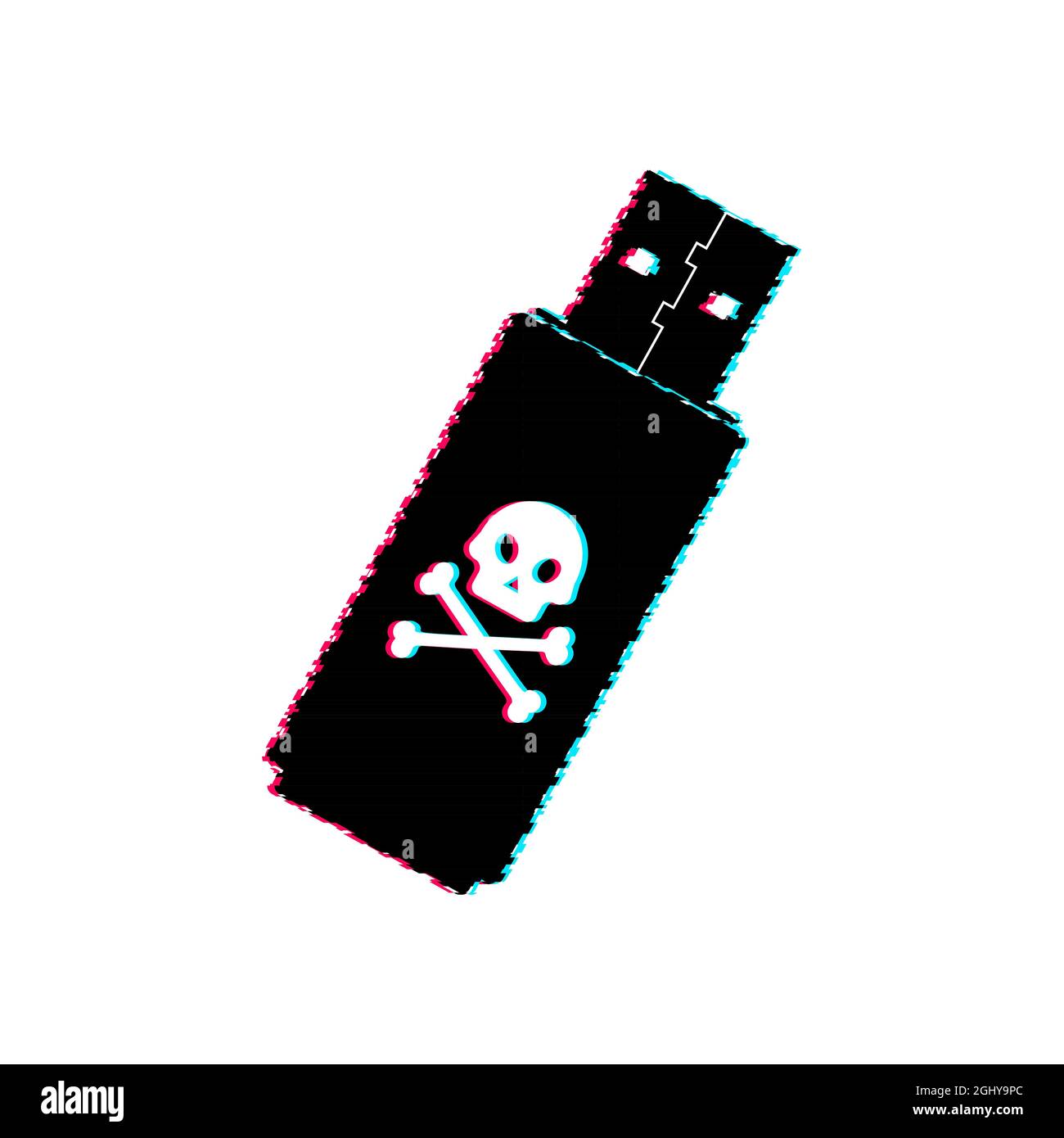 Computer virus on usb flash card. Glitch icon. Virus protection. Vector ...