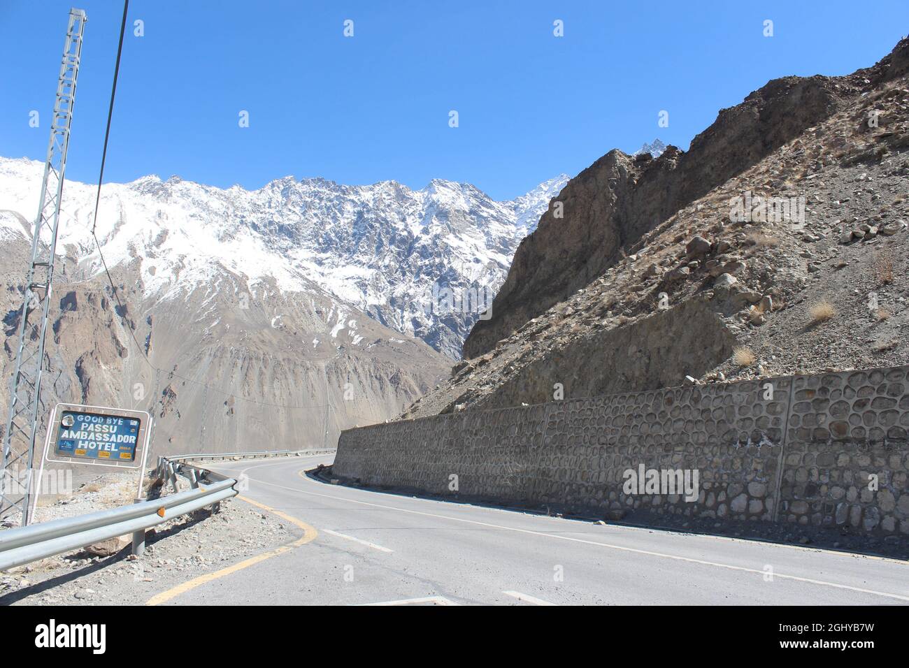 HUNZA, PAKISTAN - Mar 23, 2021: The Road of Passu cones in Hunza valley ...