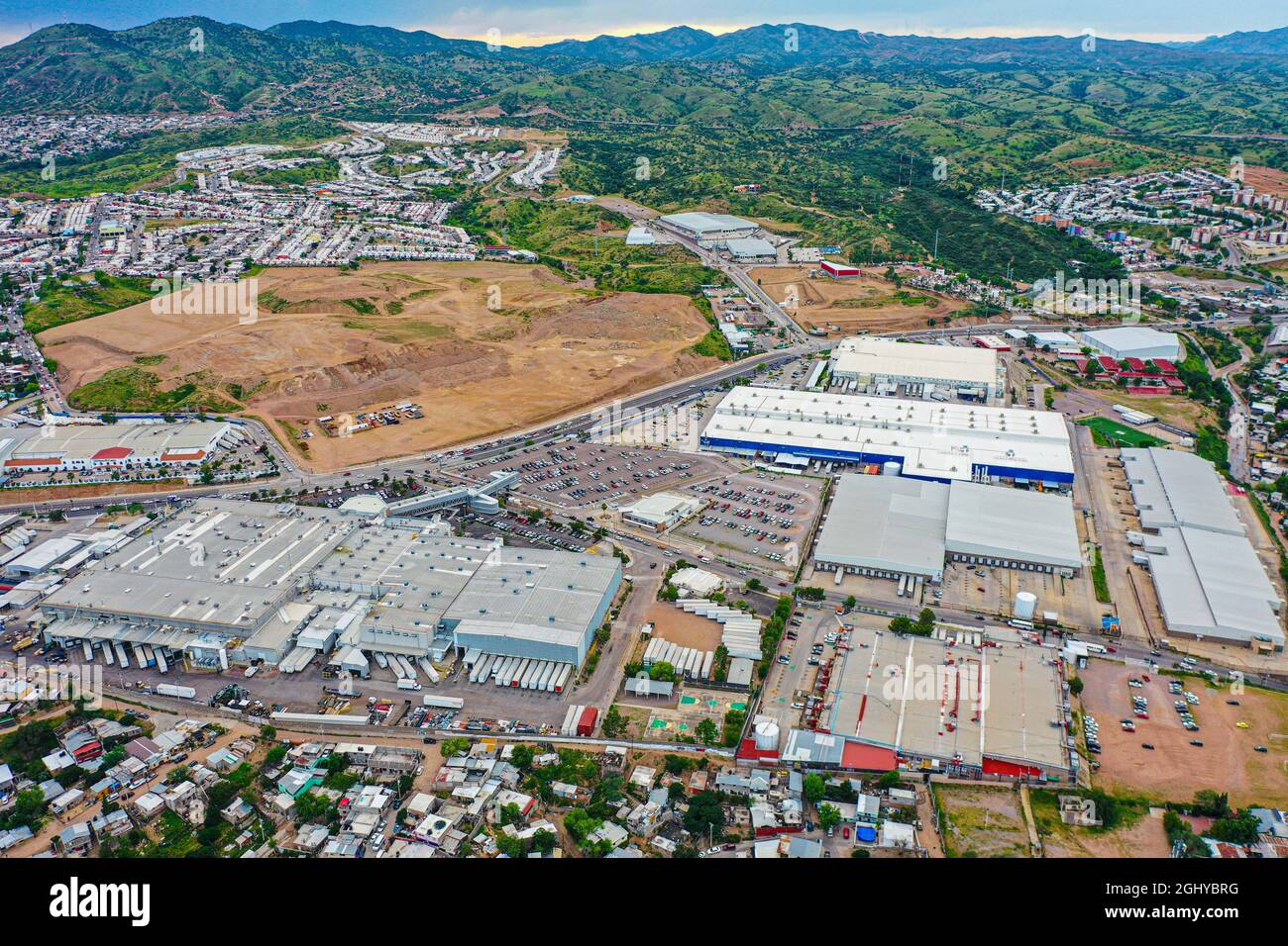 Aerial view Industrial buildings and industrial park and maquiladoras ...