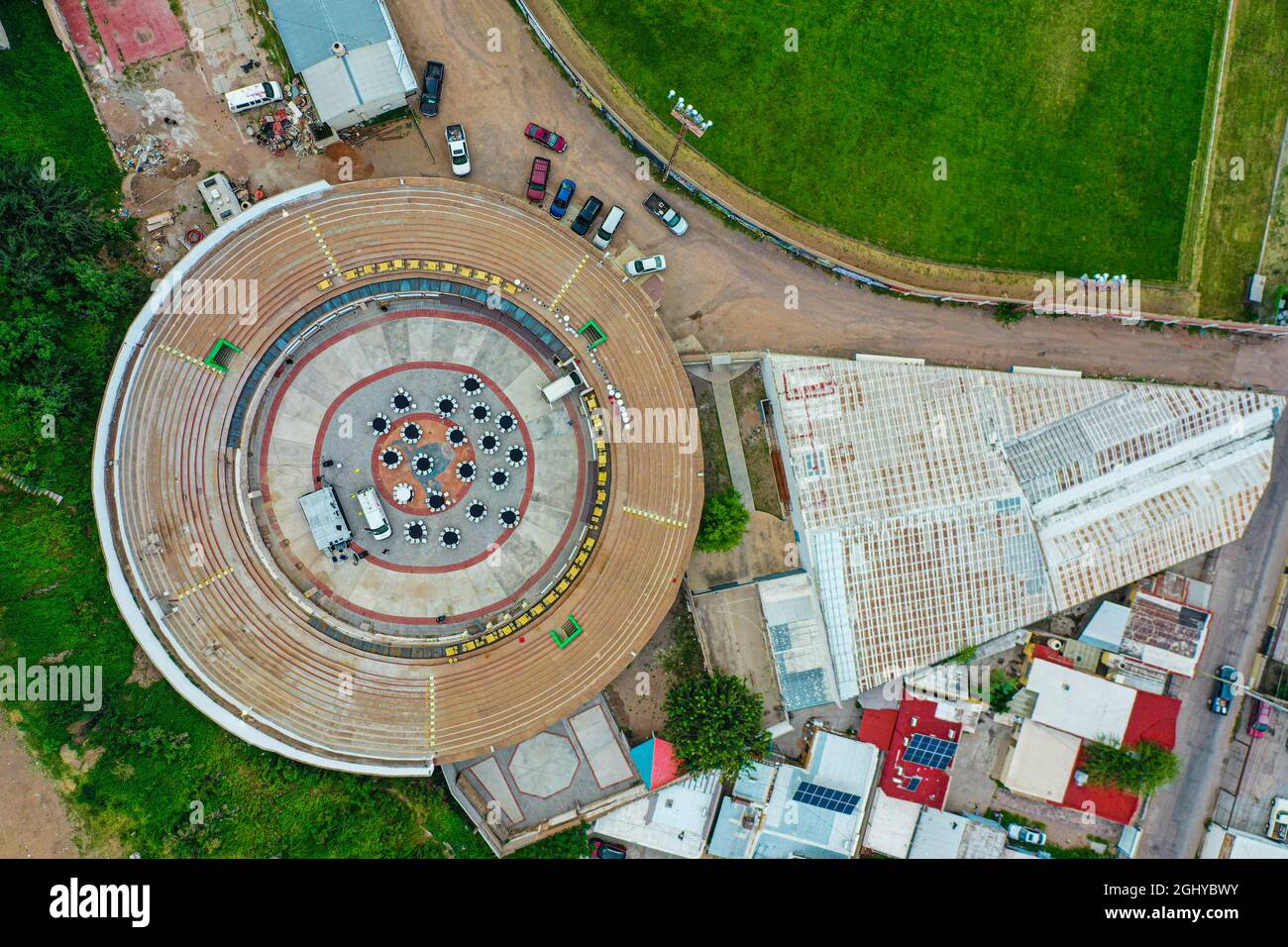 Aerial view and overhead plan of the bullring in Nogales, Sonora ...