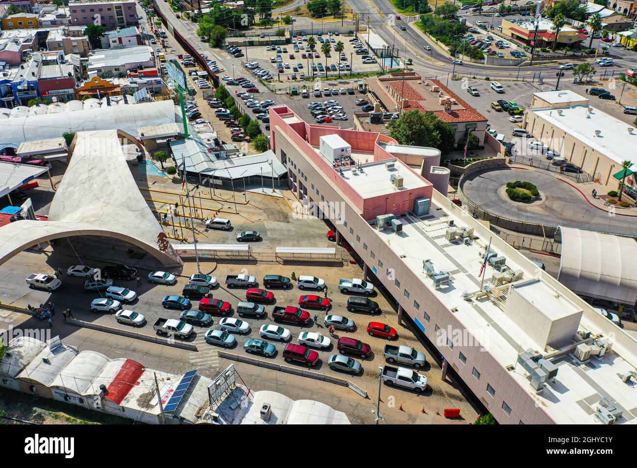 Border wall and gatehouse in Nogales Sonora in Mexico and Nogales ...