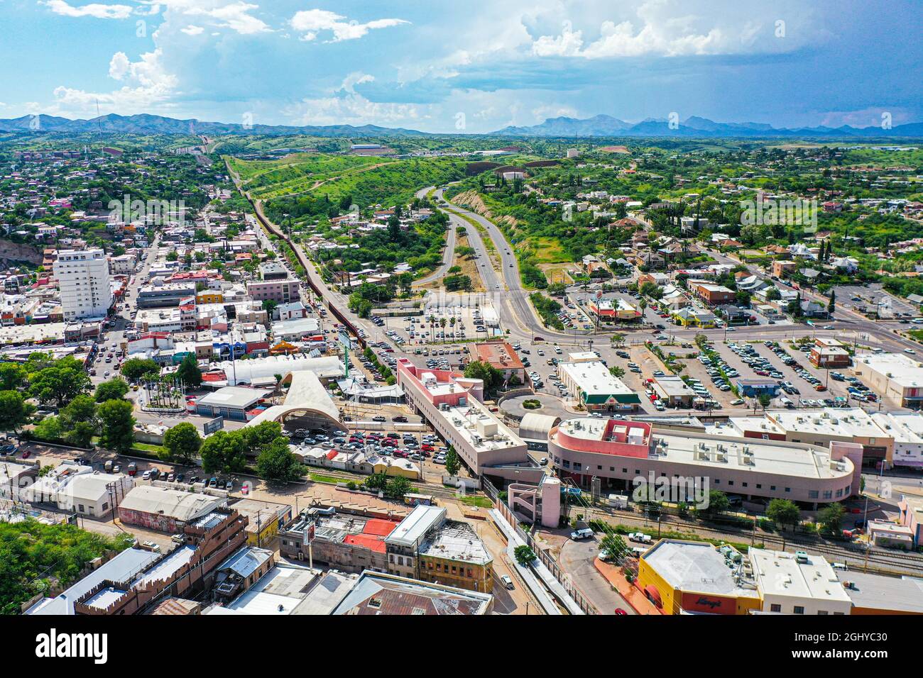 Border wall and gatehouse in Nogales Sonora in Mexico and Nogales ...