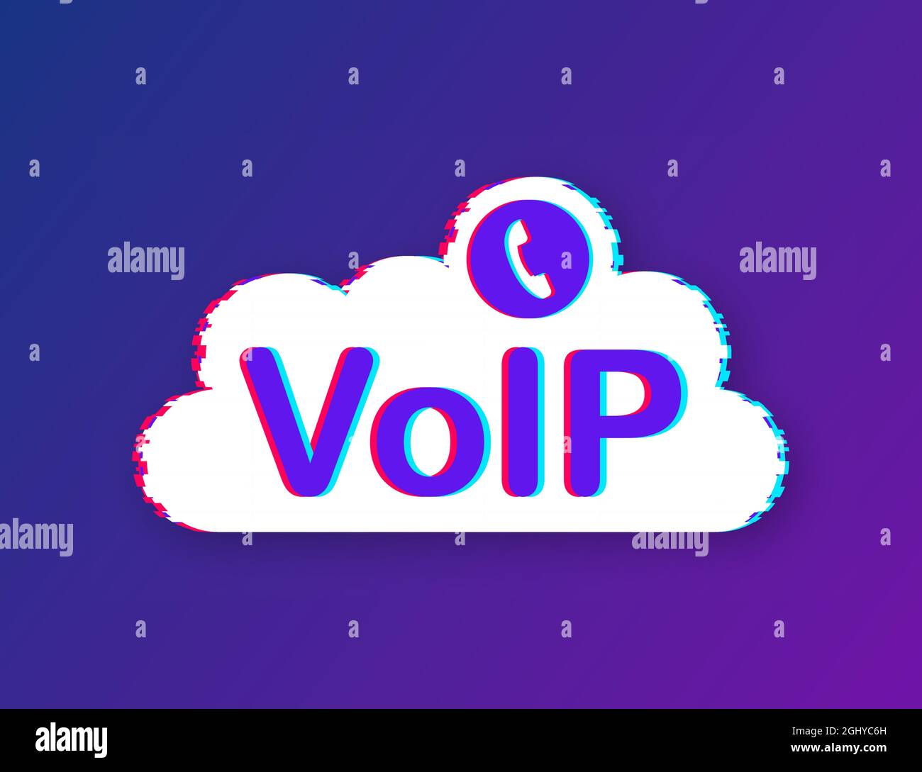 VoIP technology, voice over IP. Glitch icon. Internet calling banner ...