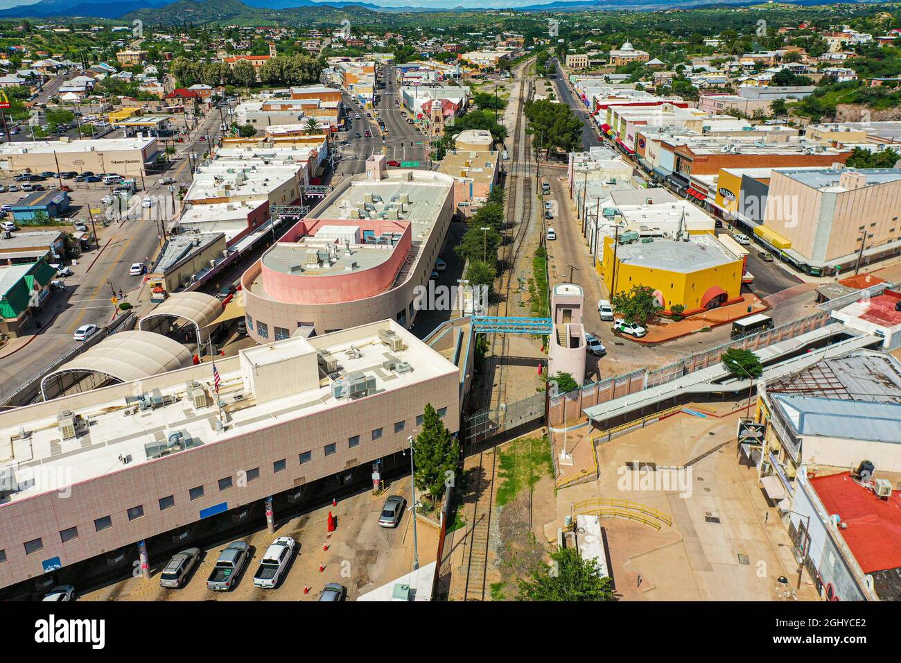 Border wall and gatehouse in Nogales Sonora in Mexico and Nogales ...