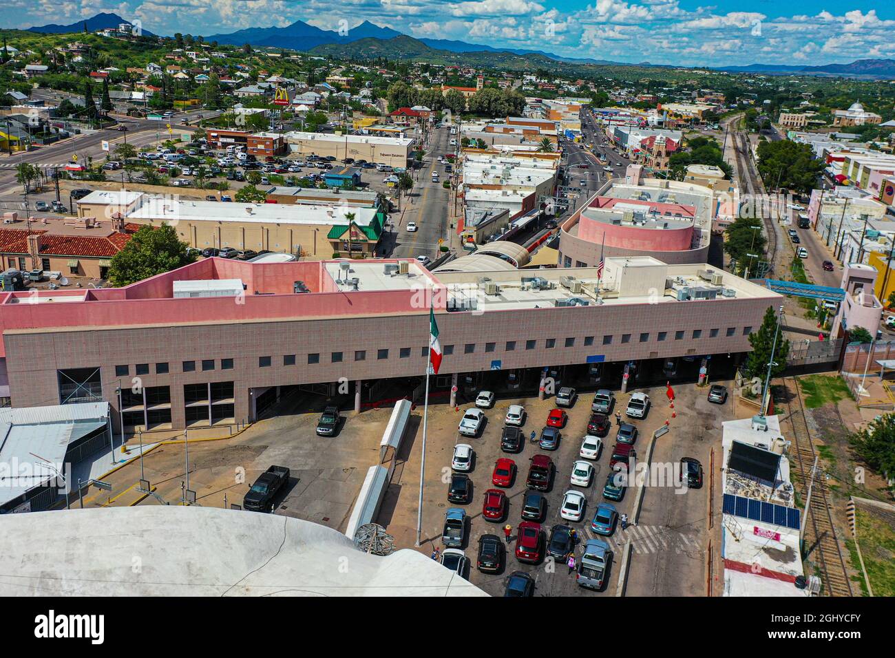 Border wall and gatehouse in Nogales Sonora in Mexico and Nogales ...