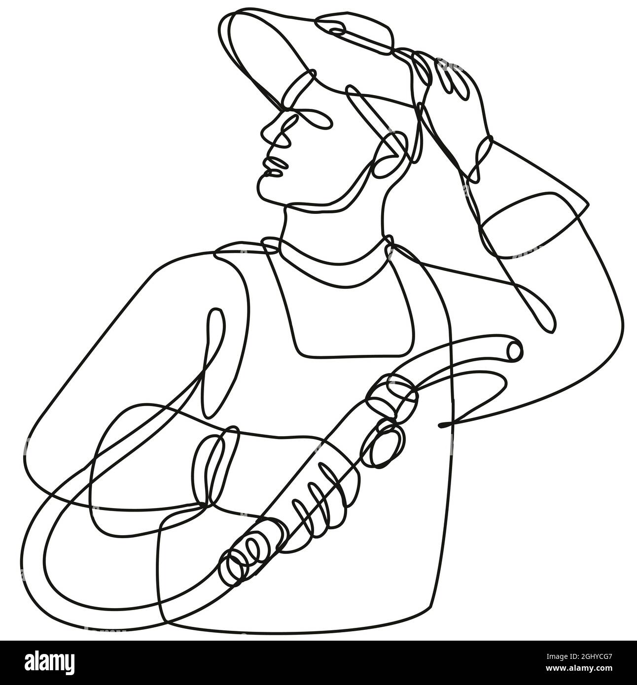 Welder with Visor Holding Welding Torch Continuous Line Drawing Stock ...