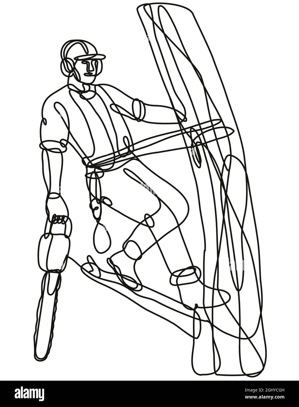 Arborist or Tree Surgeon Climbing Tree with Chainsaw Continuous Line ...