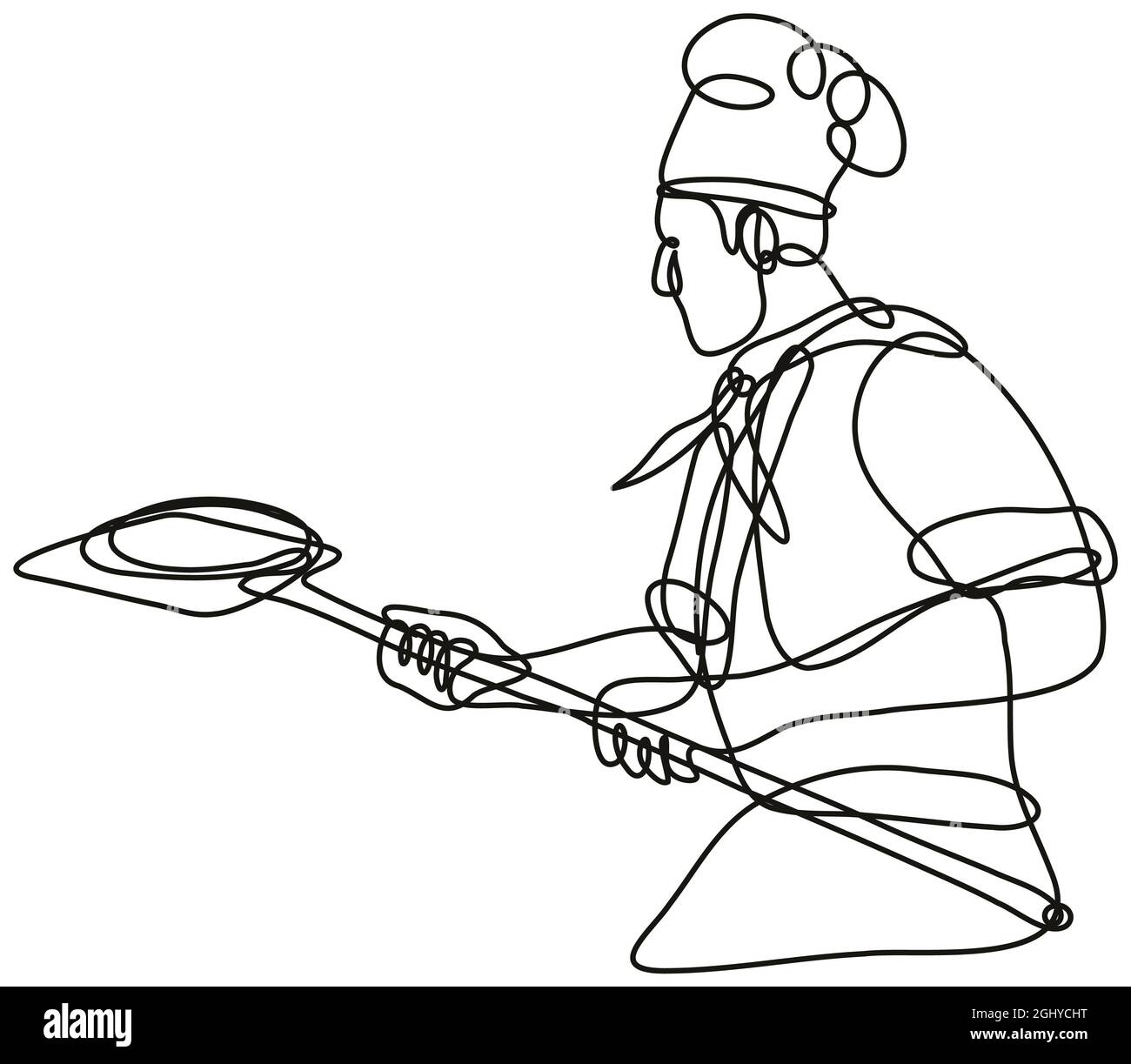 Pizza Baker Chef or Cook Holding Peel Continuous Line Drawing Stock ...