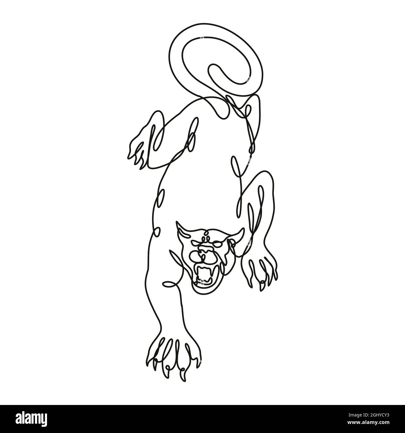 Black Panther Crouching About to Attack Front View Continuous Line ...