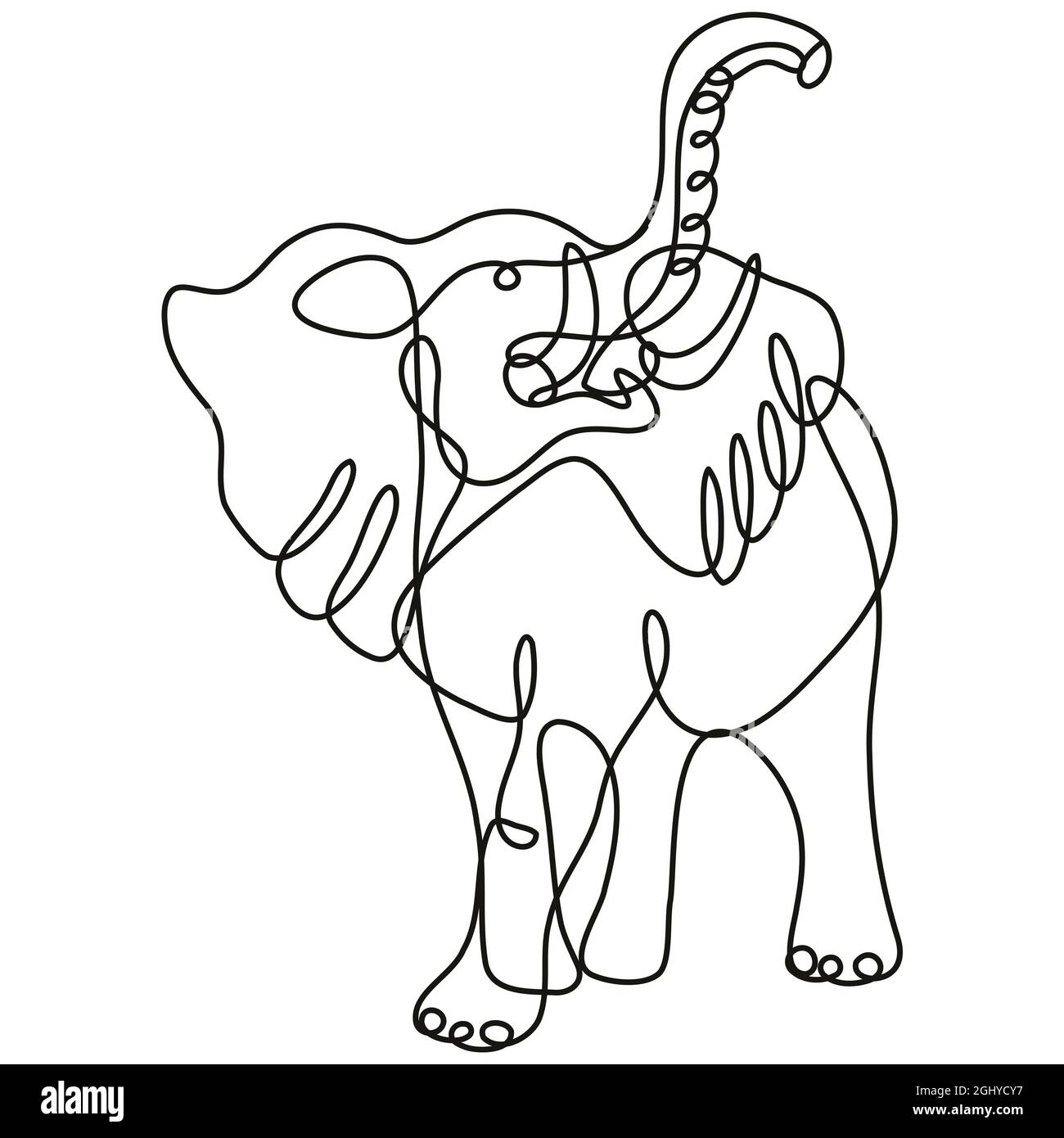 African Elephant Charging Front View Continuous Line Drawing Stock ...