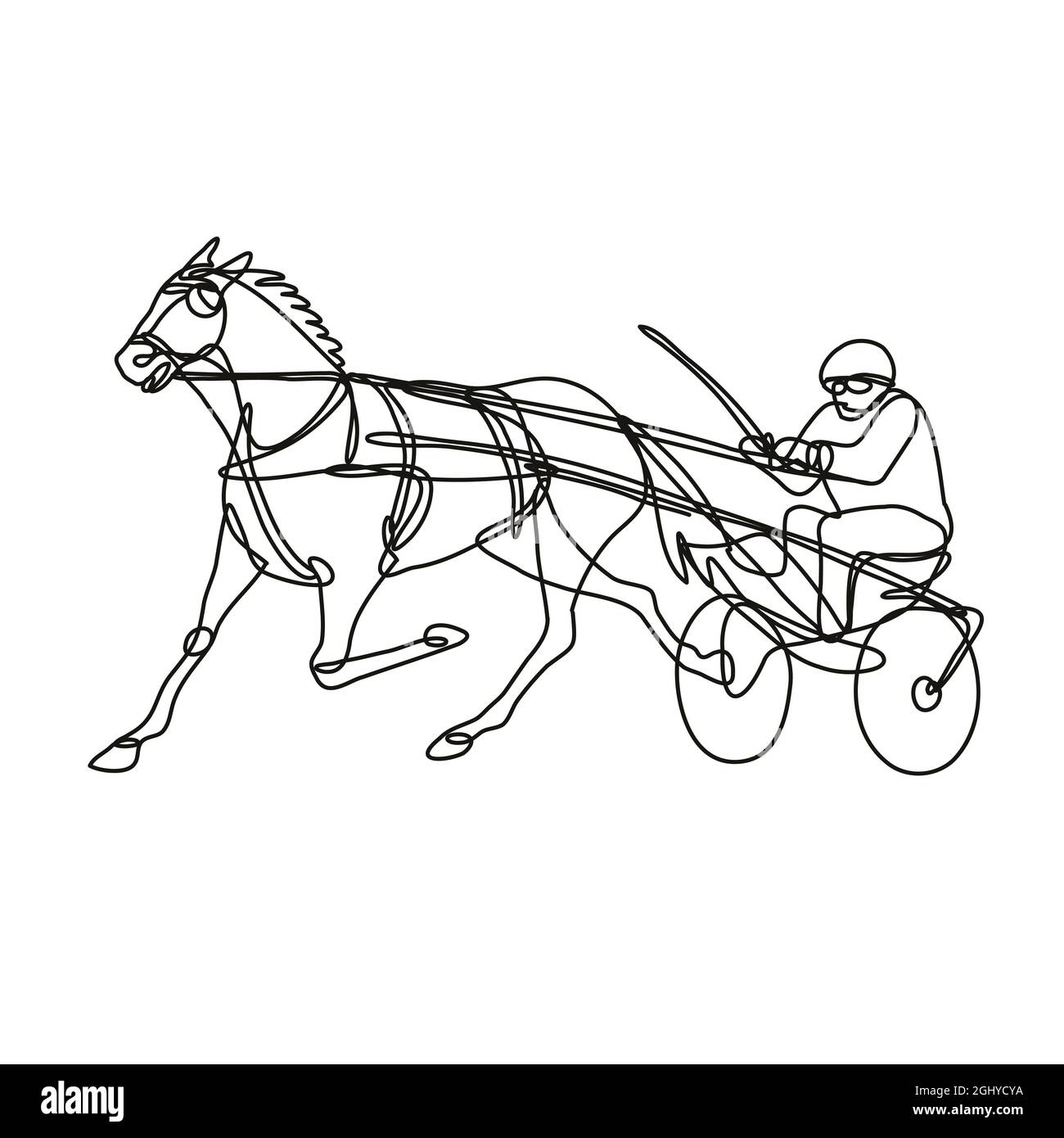 Jockey and Horse Harness Racing Side View Continuous Line Drawing Stock ...