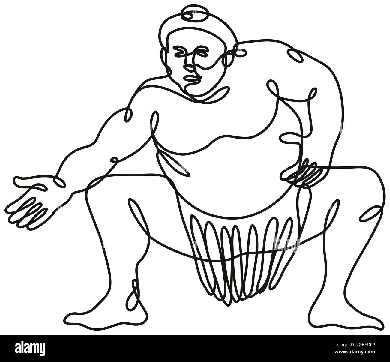 Sumo Wrestler or Rikishi Fighting Stance Front View Continuous Line ...
