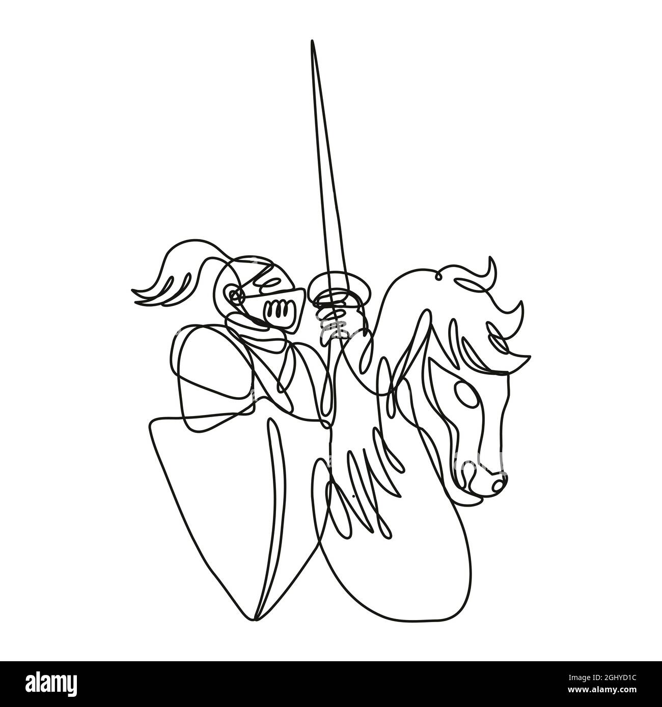 Knight With Lance and Shield Riding Stead Continuous Line Drawing Stock ...