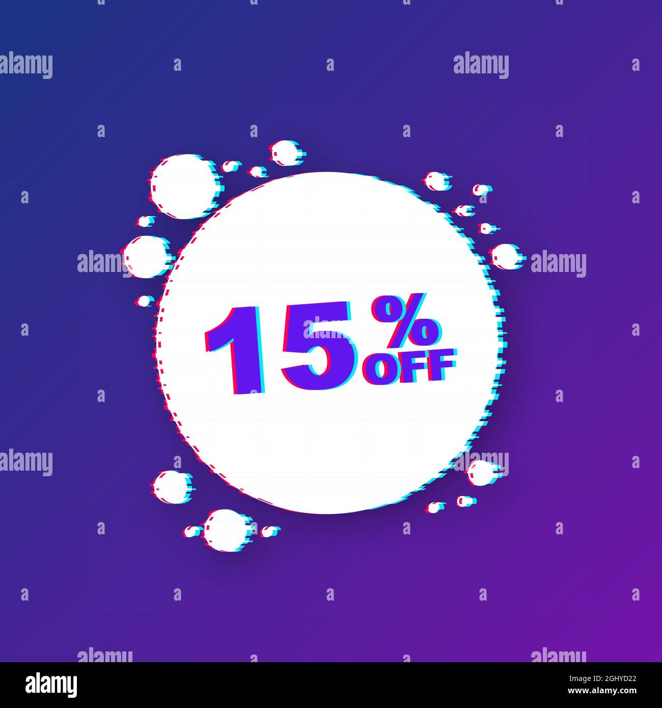 15 percent OFF Sale Discount Banner. Glitch icon. Discount offer price ...
