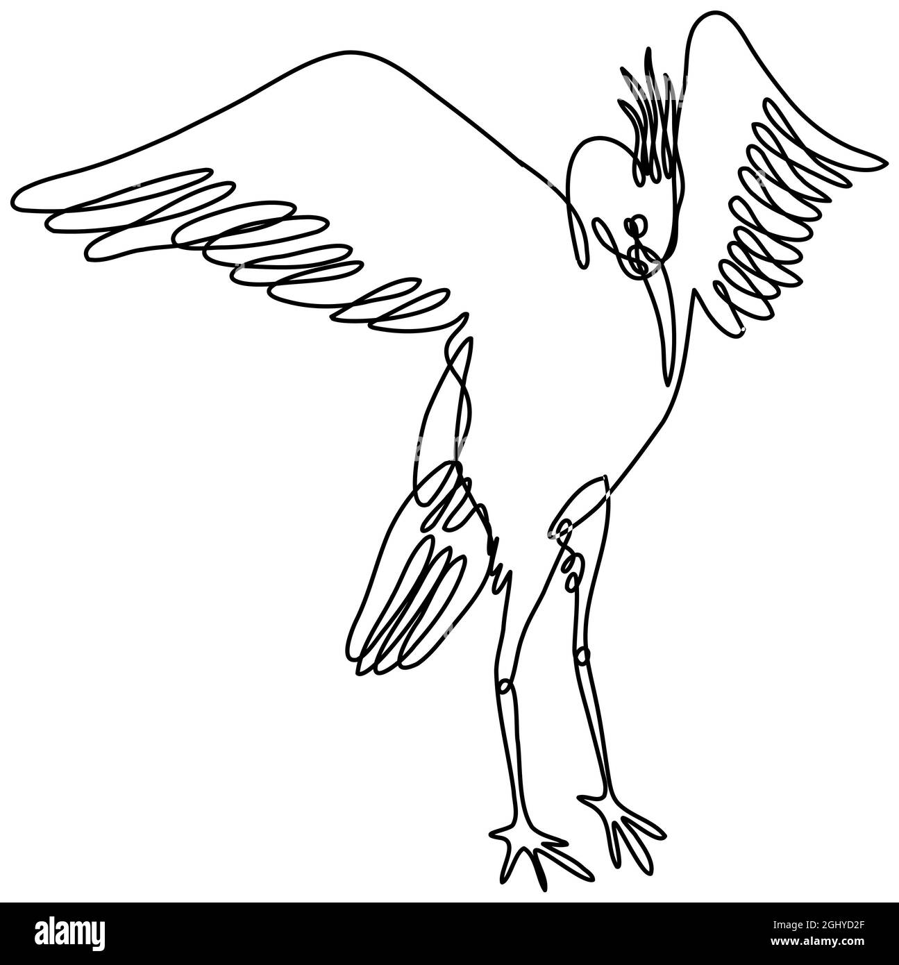 Crane Spreading Wings Front View Continuous Line Drawing Stock Photo ...