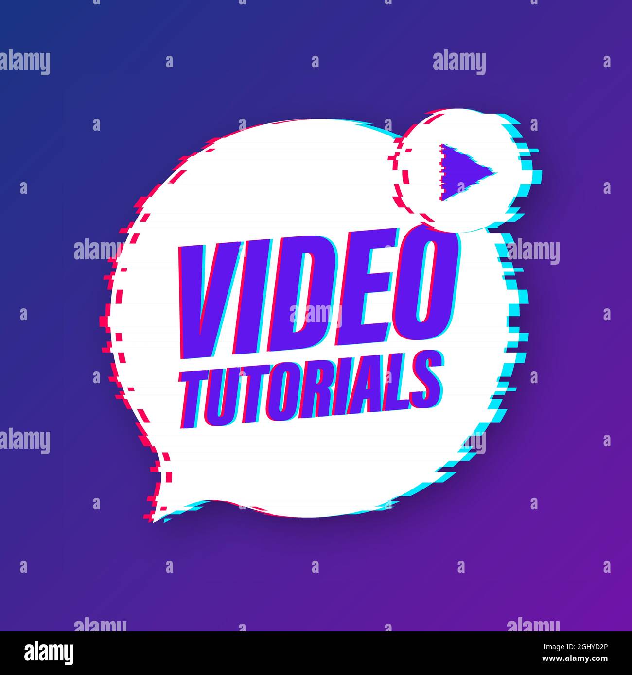 Video tutorials glitch icon. Study and learning background, distance ...