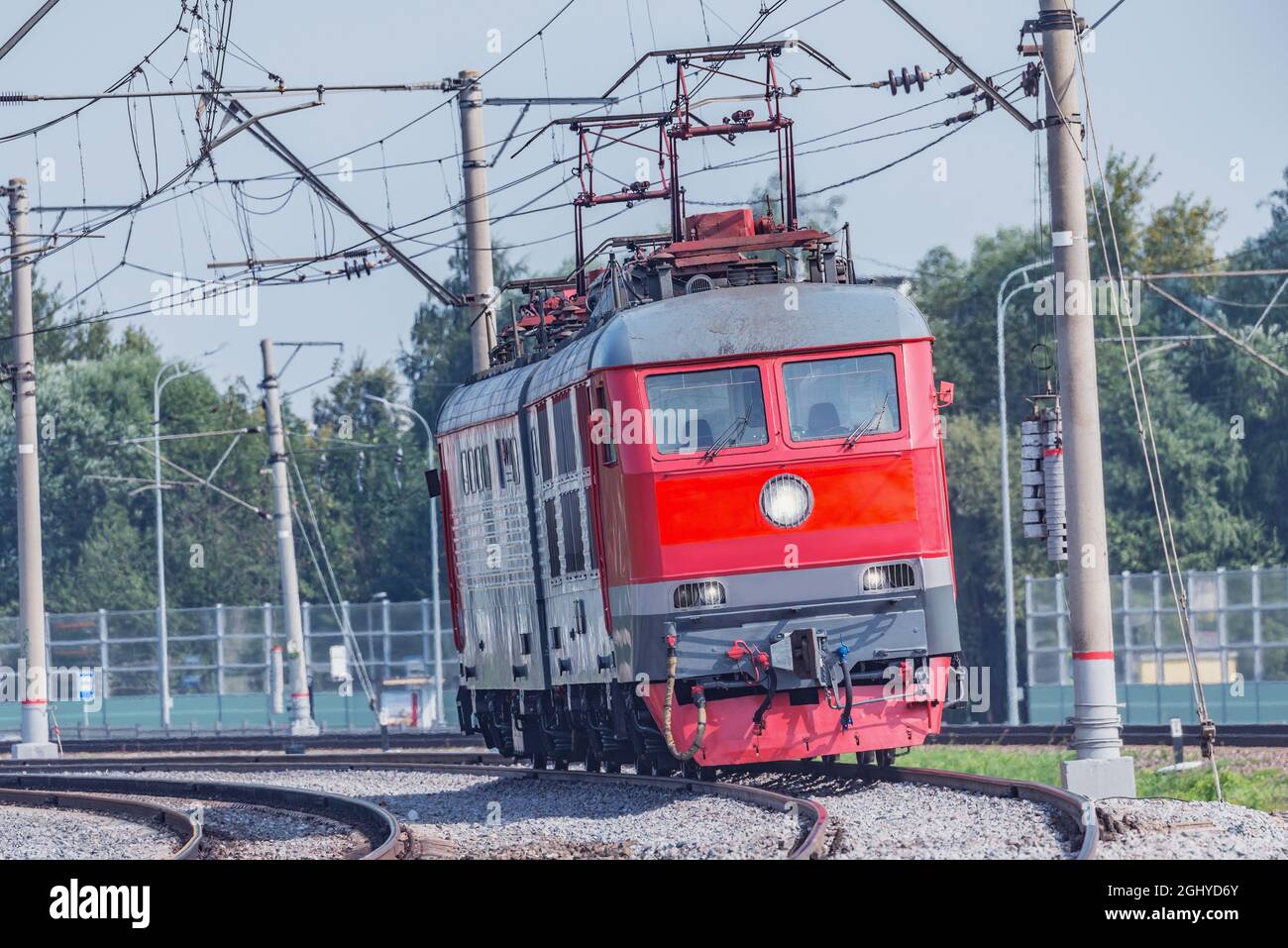 Passenger electric czech locomotive departs from the station Stock ...