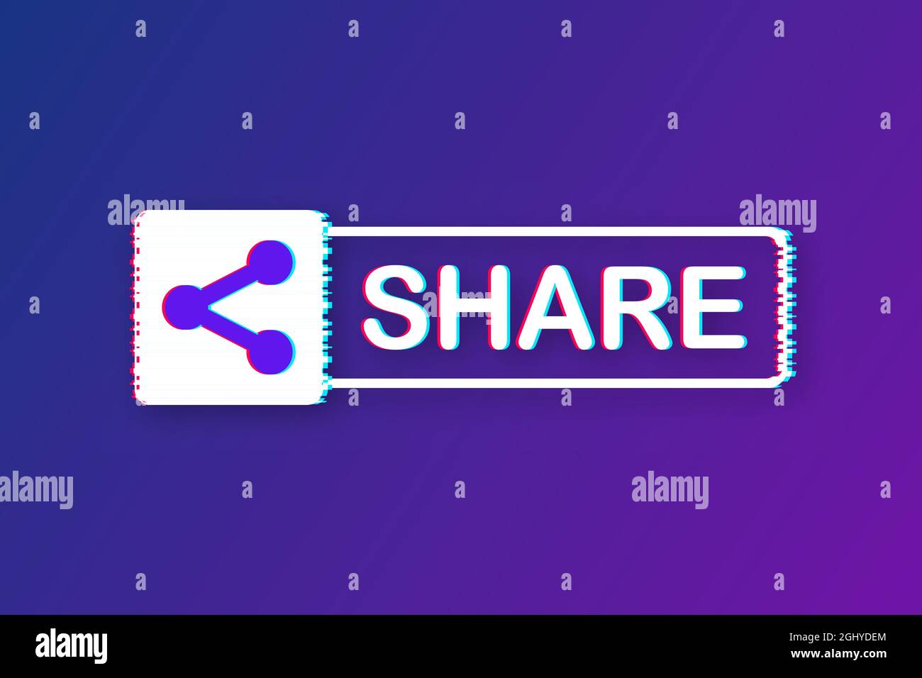 Share button in flat style on blue background. Glitch icon. Social ...