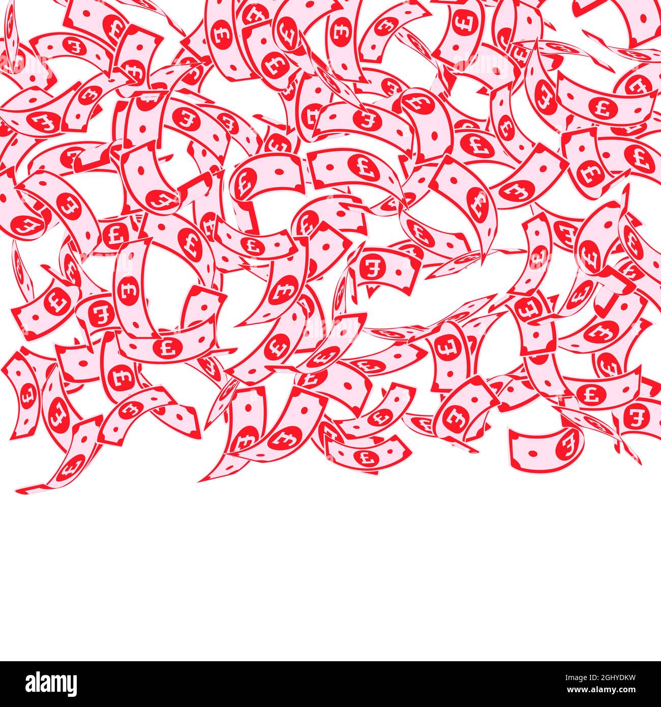 British pound notes falling. Floating GBP bills on white background ...