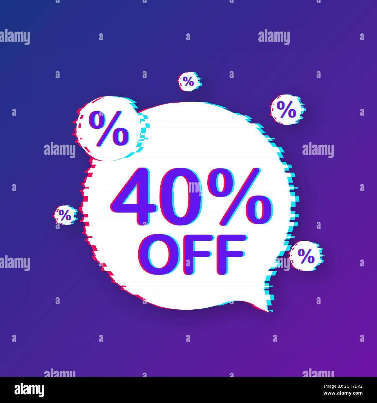 40 percent OFF Sale Discount Banner. Glitch icon. Discount offer price ...