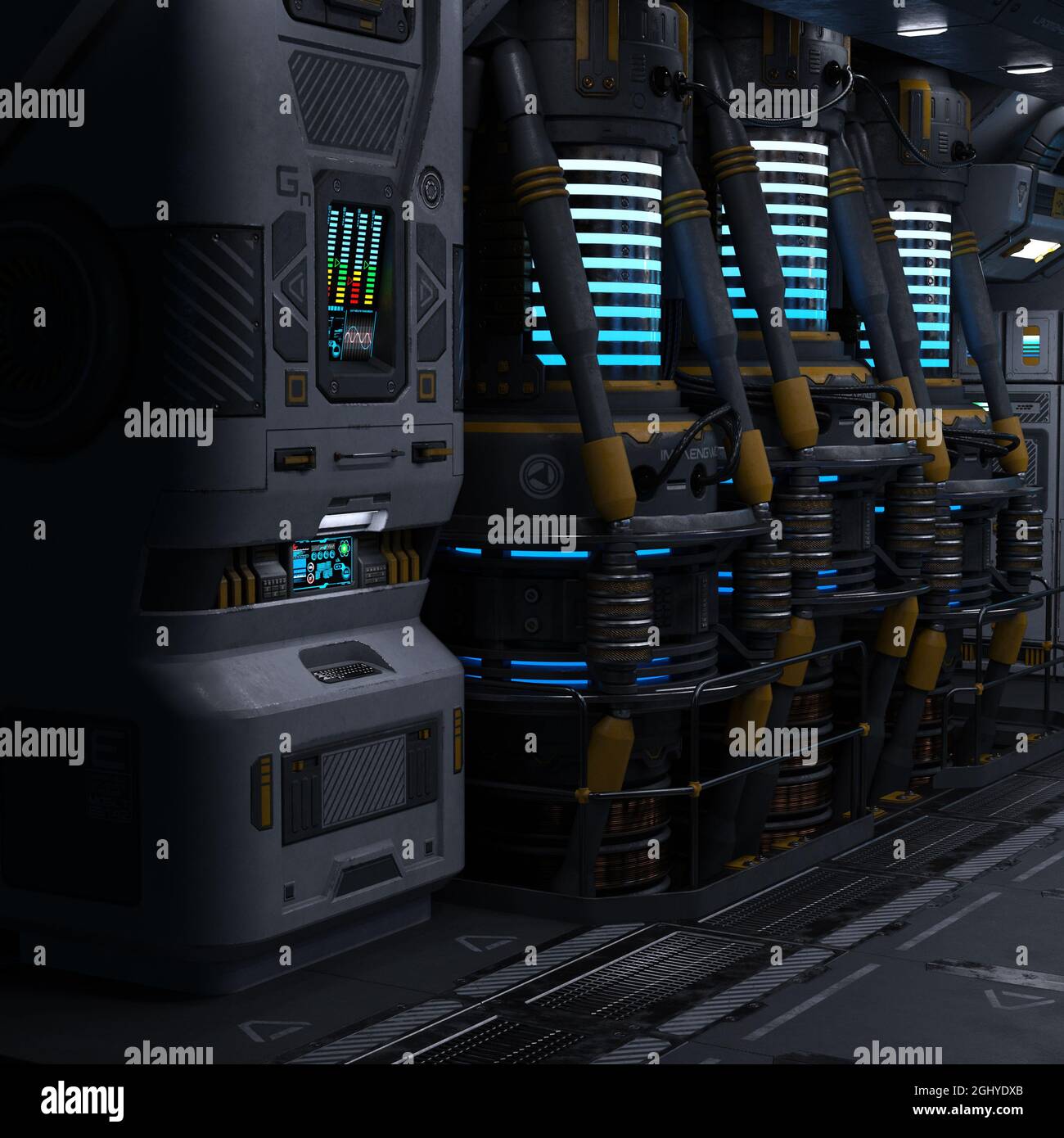 3D-illustration of a large corridor in a science fiction starship Stock ...