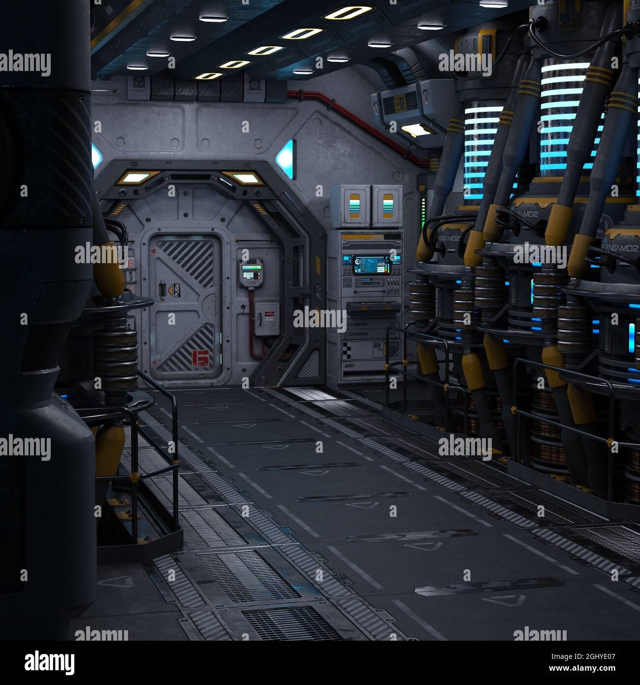 3D-illustration of a large corridor in a science fiction starship Stock ...