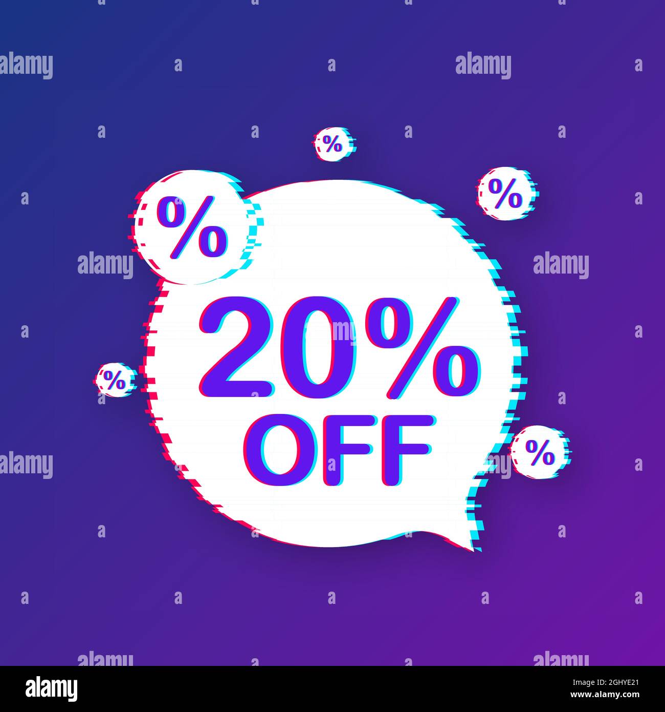 20 percent OFF Sale Discount Banner. Glitch icon. Discount offer price ...