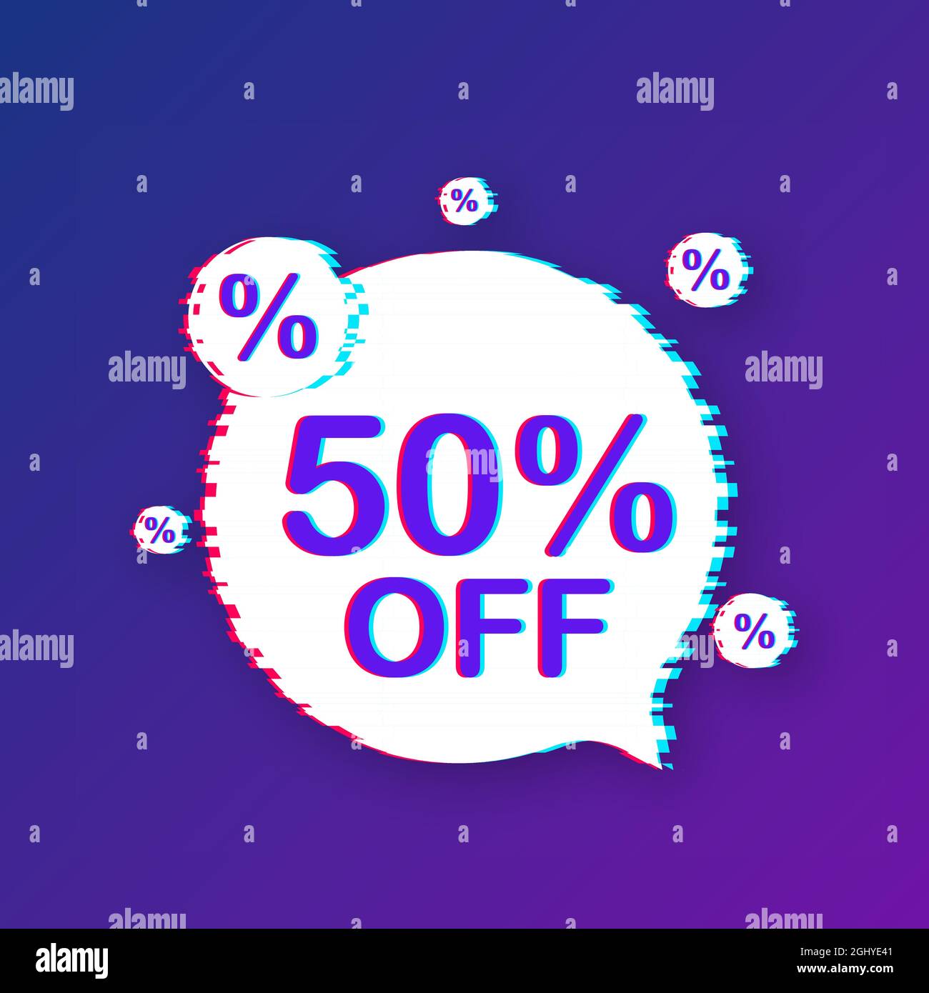 50 percent OFF Sale Discount Banner. Glitch icon. Discount offer price tag. Vector illustration ...