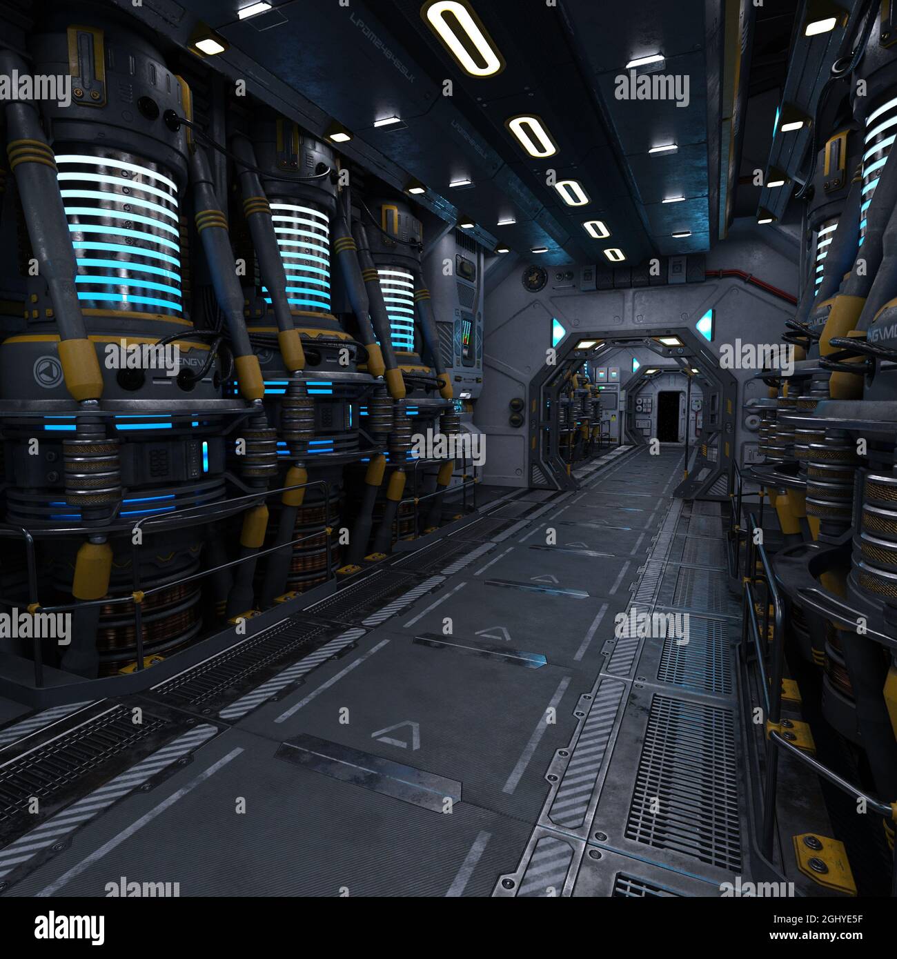 3D-illustration of a large corridor in a science fiction starship Stock ...
