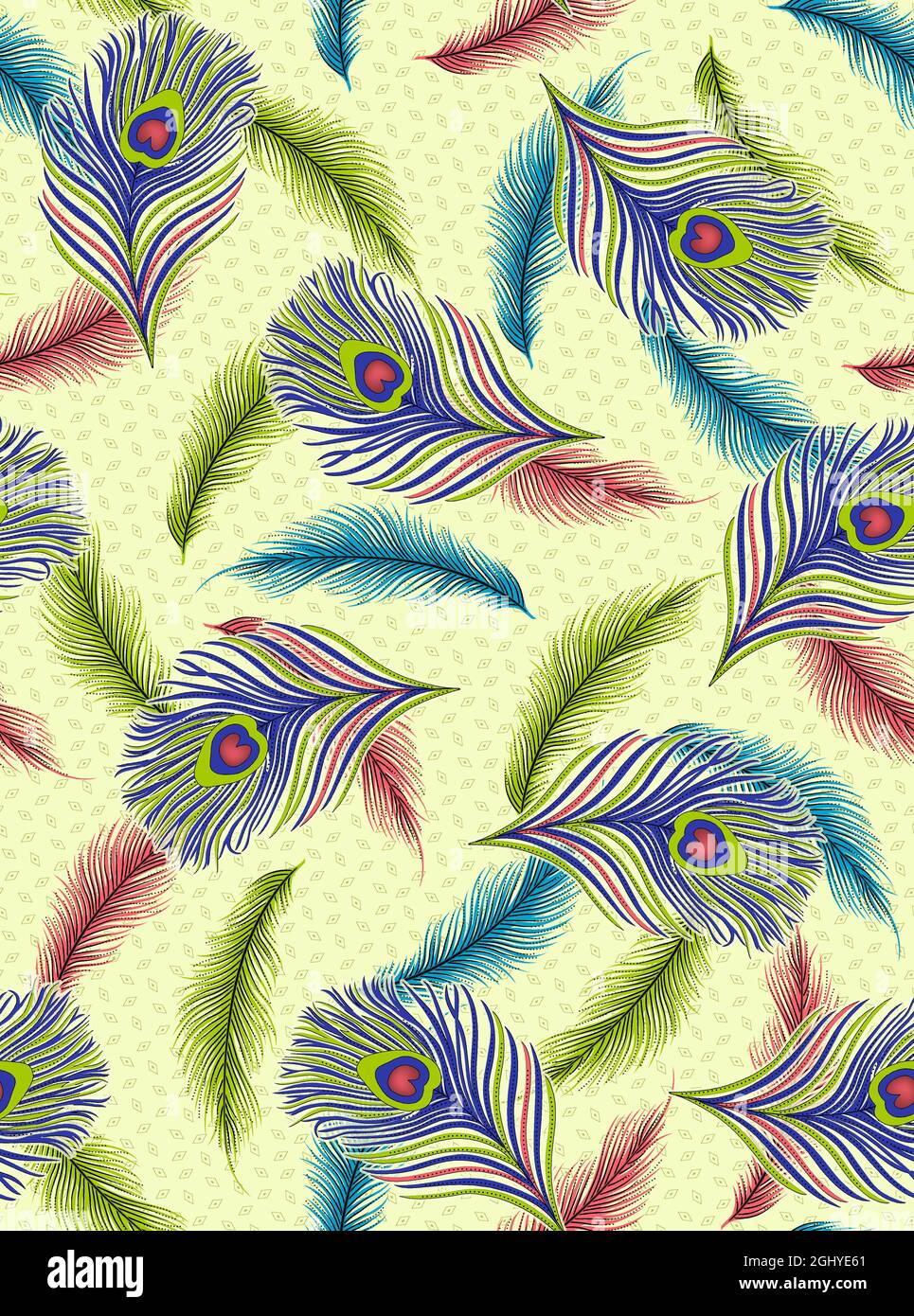 Vertical seamless pattern wallpaper background with colorful feathers ...