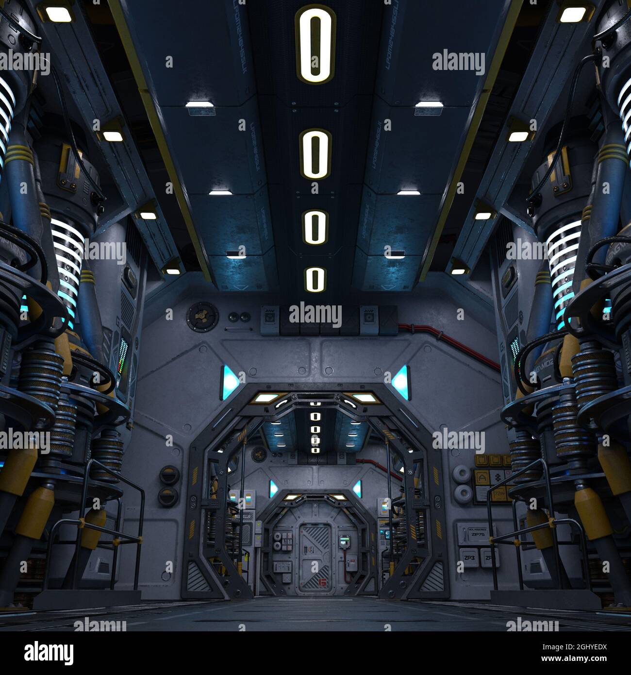 3D-illustration of a large corridor in a science fiction starship Stock ...