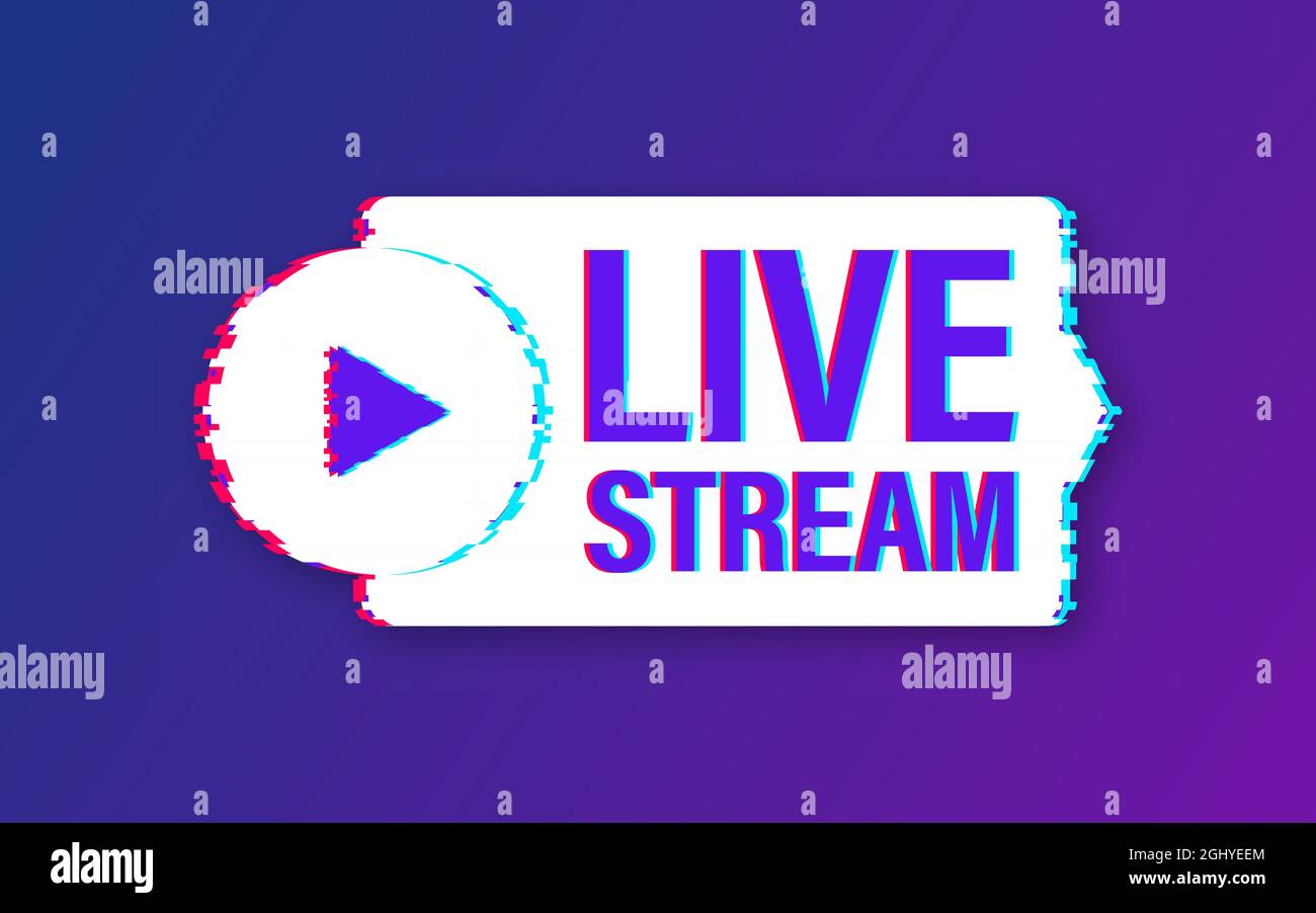 Live stream glitch logo, news and TV or online broadcasting. Vector stock illustration Stock ...