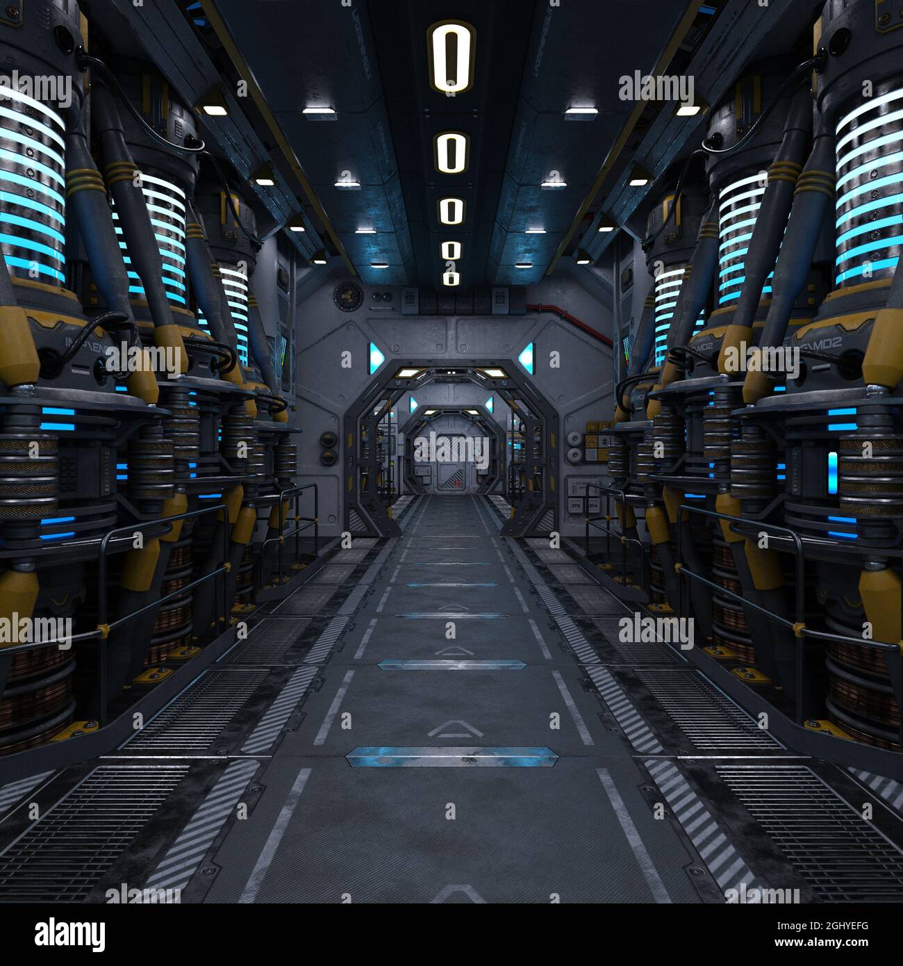 3D-illustration of a large corridor in a science fiction starship Stock ...