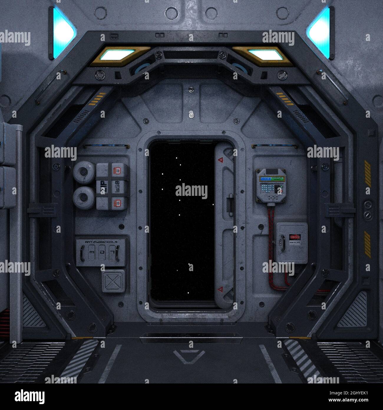 3D-illustration of a large corridor in a science fiction starship Stock ...