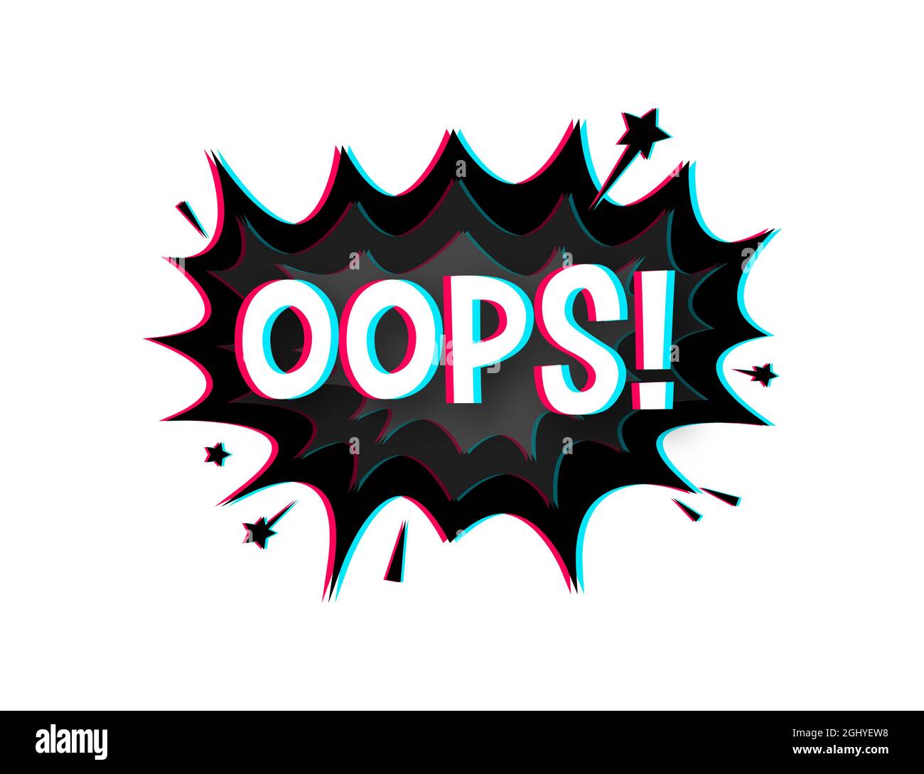 Comic speech bubbles with text oops. Glitch icon. Symbol, sticker tag ...
