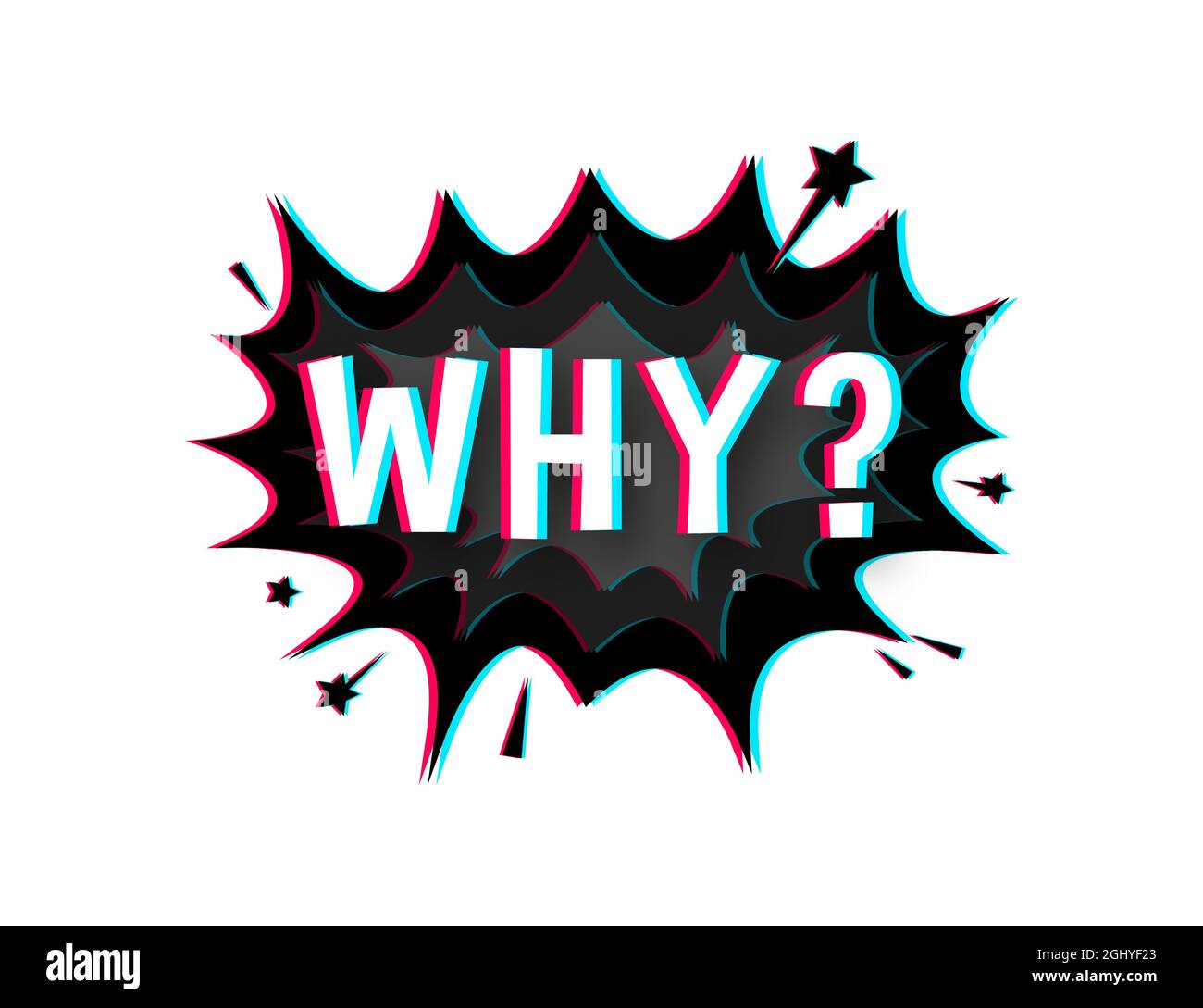 Comic speech bubbles with text Why. Glitch icon. Symbol, sticker tag ...