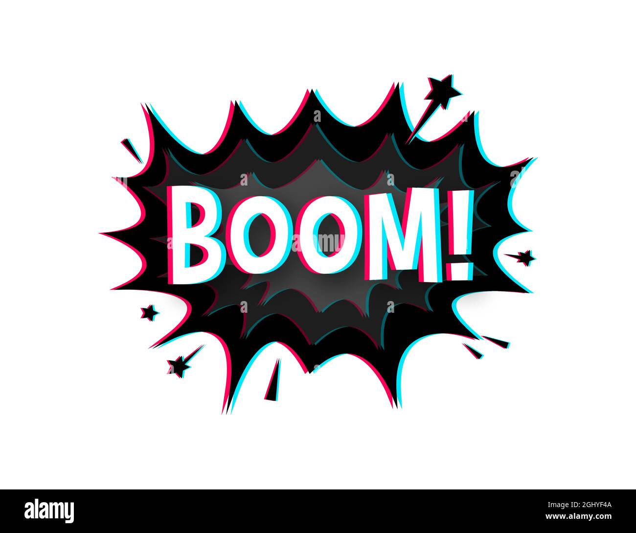 Comic speech bubbles with text Boom. Glitch icon. Symbol, sticker tag ...