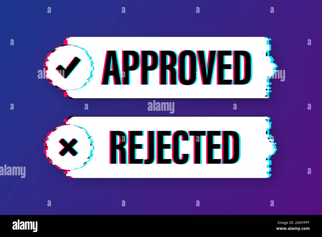 Approved and rejected label sticker icon. Glitch icon. Vector stock illustration Stock Vector ...