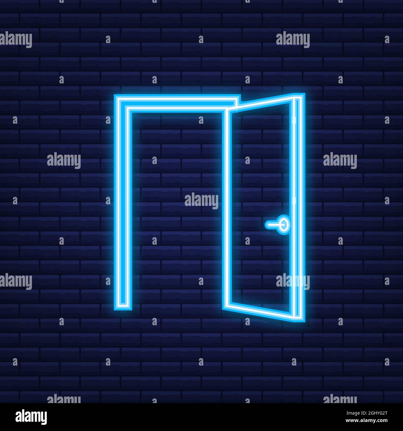 Open door. Interior design. Neon icon. Business concept. Front view ...