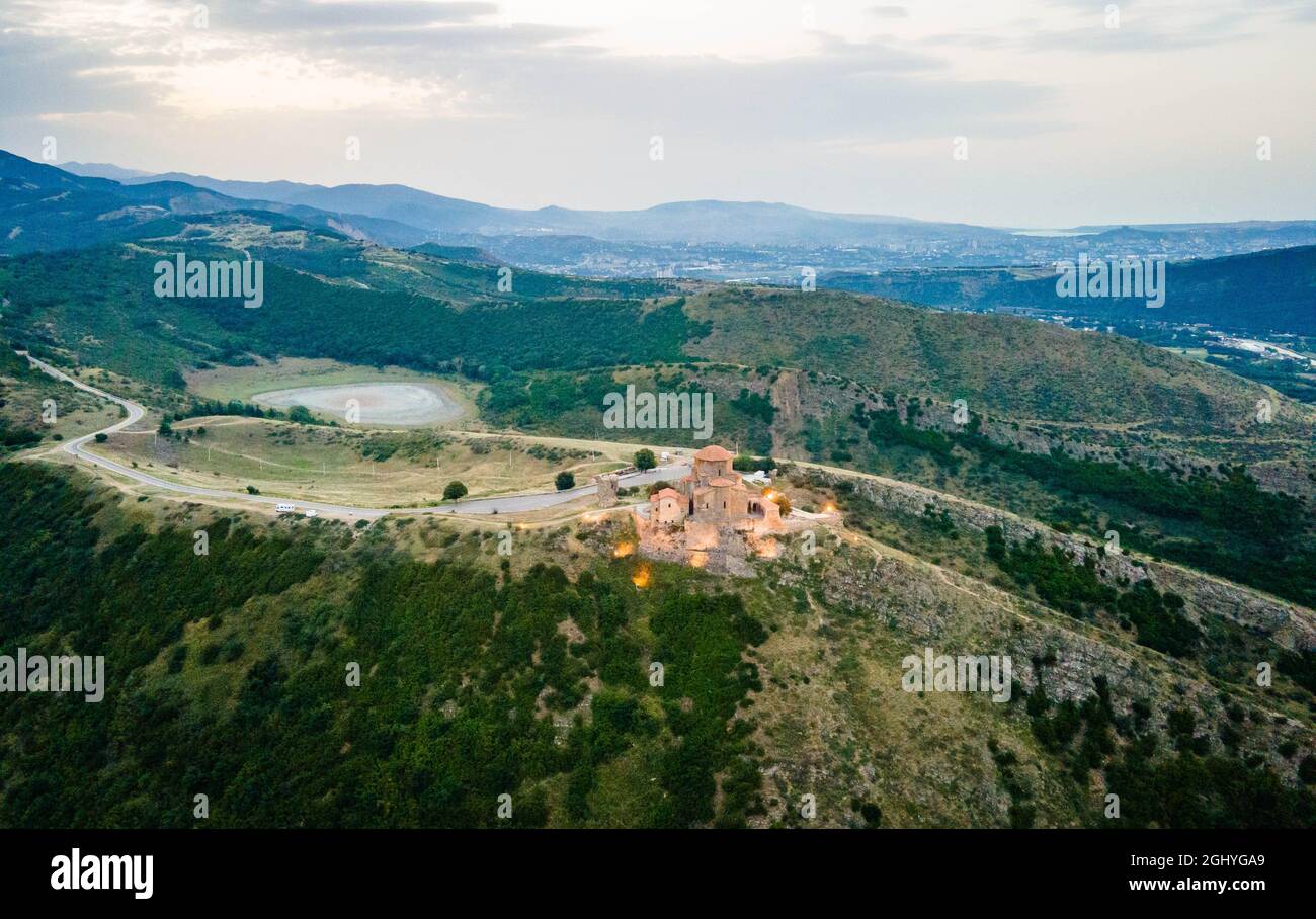 Scenic aerial view of Jvari clifftop orthodox monastery located in ...