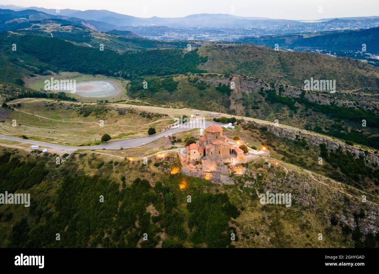 Scenic aerial view of Jvari clifftop orthodox monastery located in ...