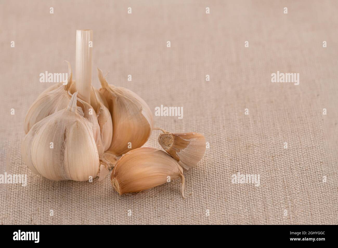 garlic isolated on fabric background Stock Photo - Alamy