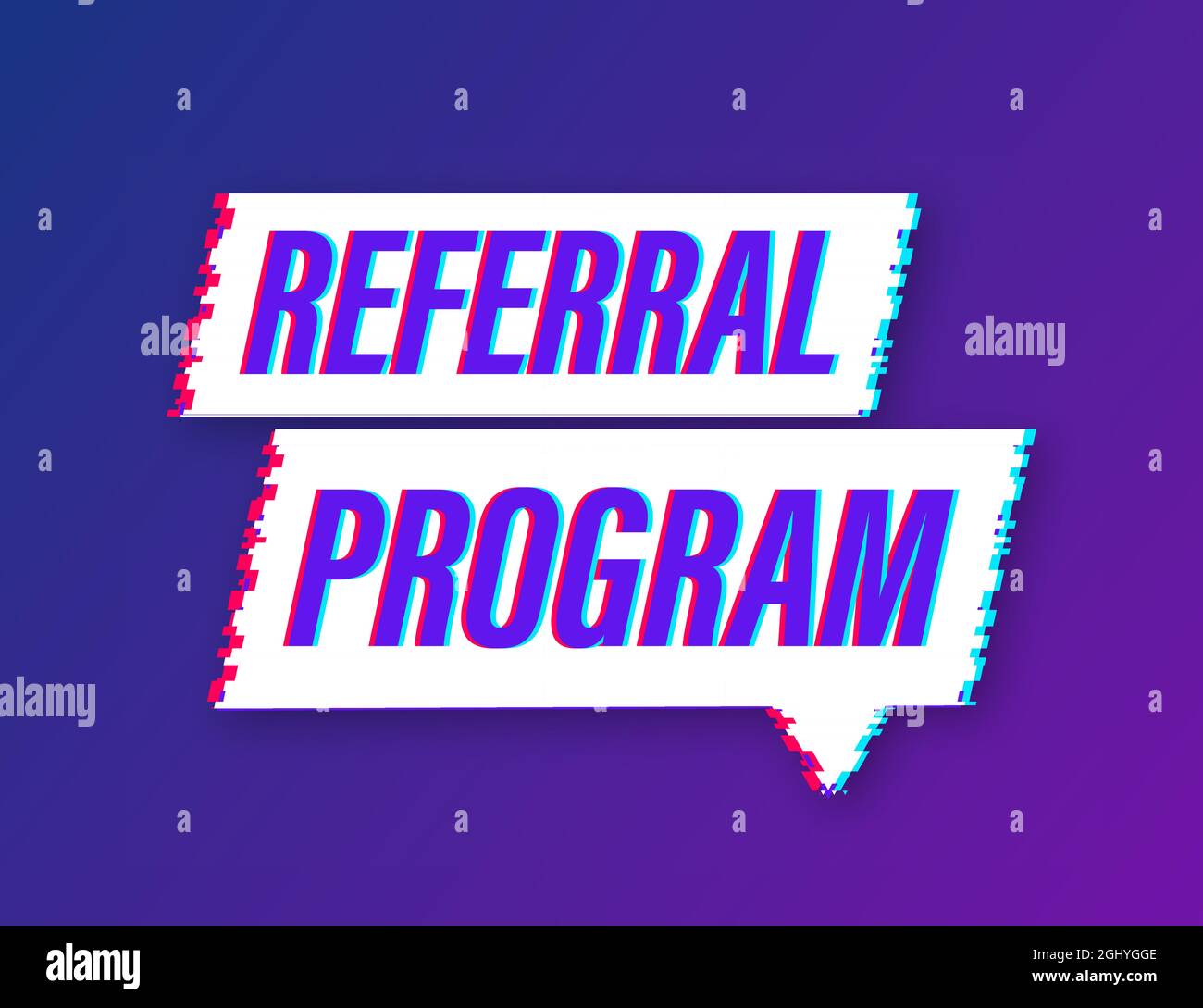 Referral program written on label. Glitch icon. Advertising sign ...