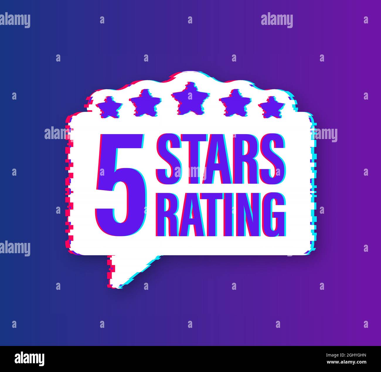 5 star rating glitch icon. Badge with icons on white background. Vector ...